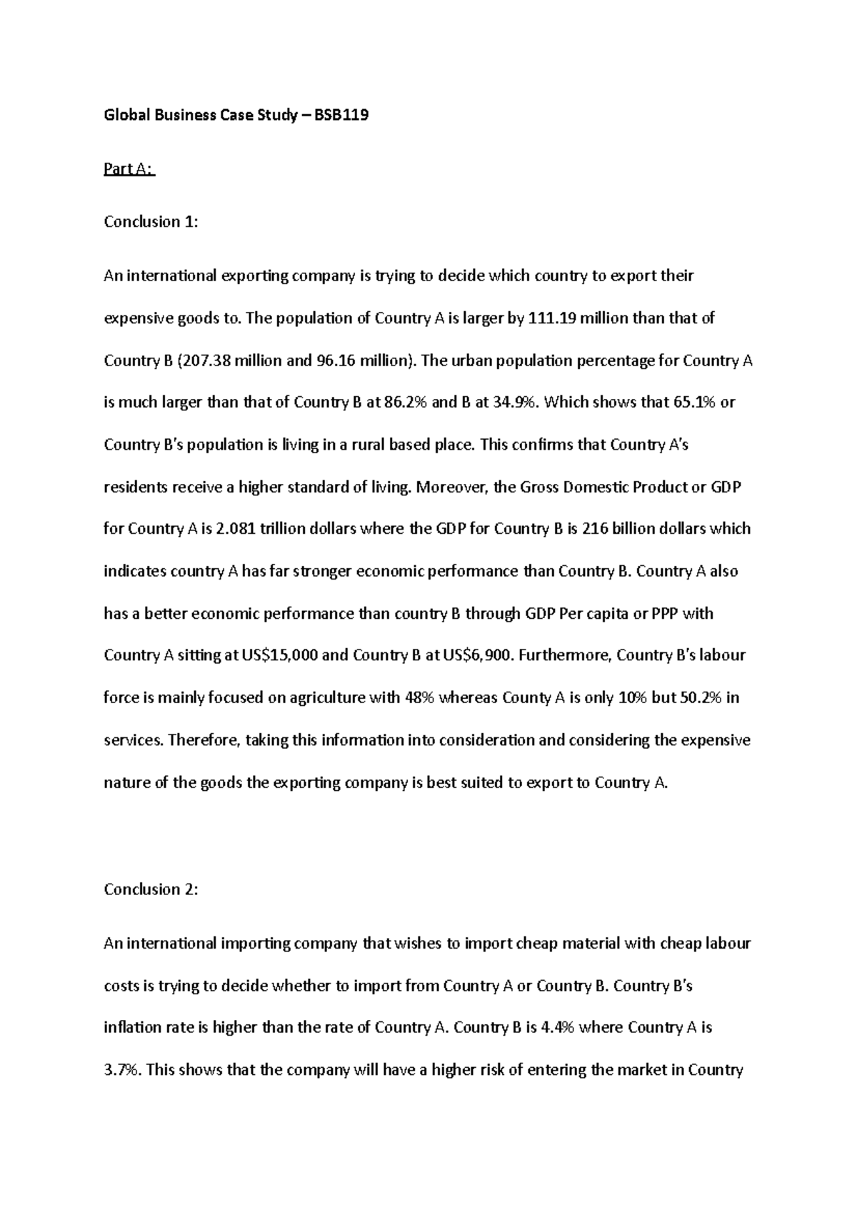 BSB119 CASE Study Grade 6 Global Business Case Study BSB119 Part