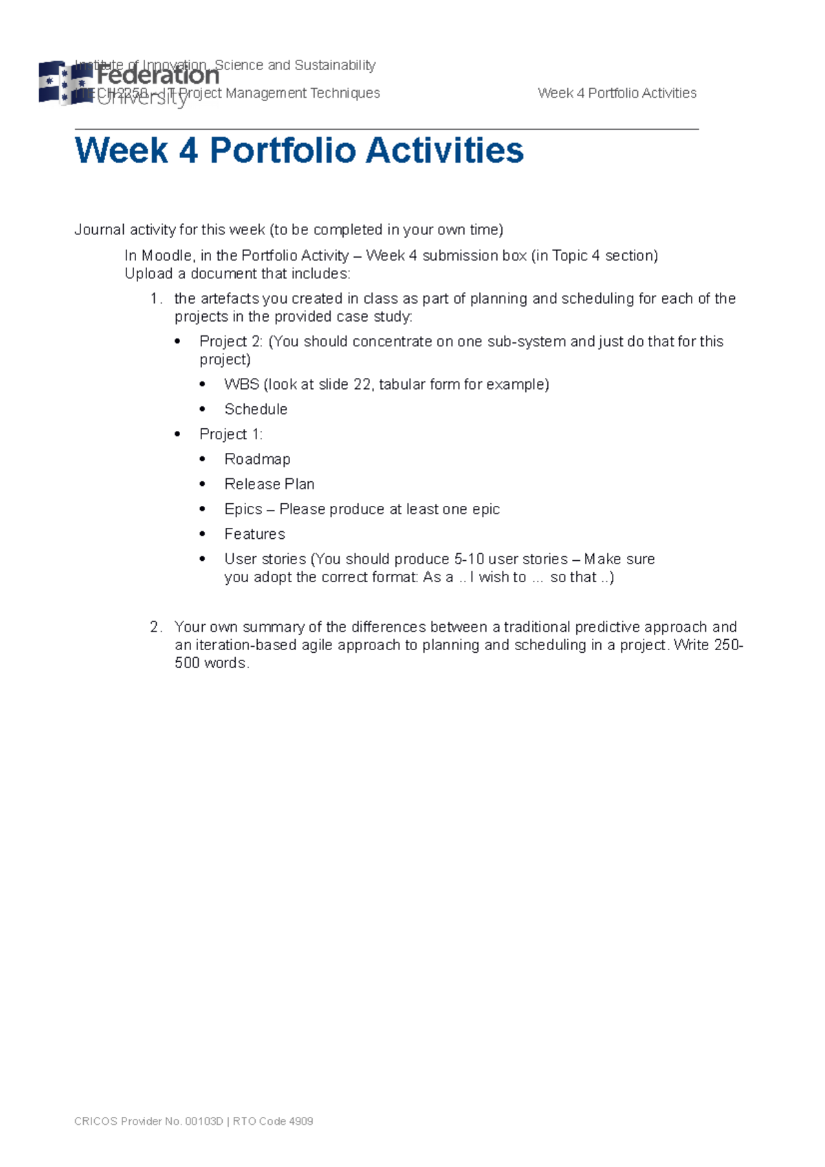 Portfolio questions - Tutorial 4 - Institute of Innovation, Science and ...