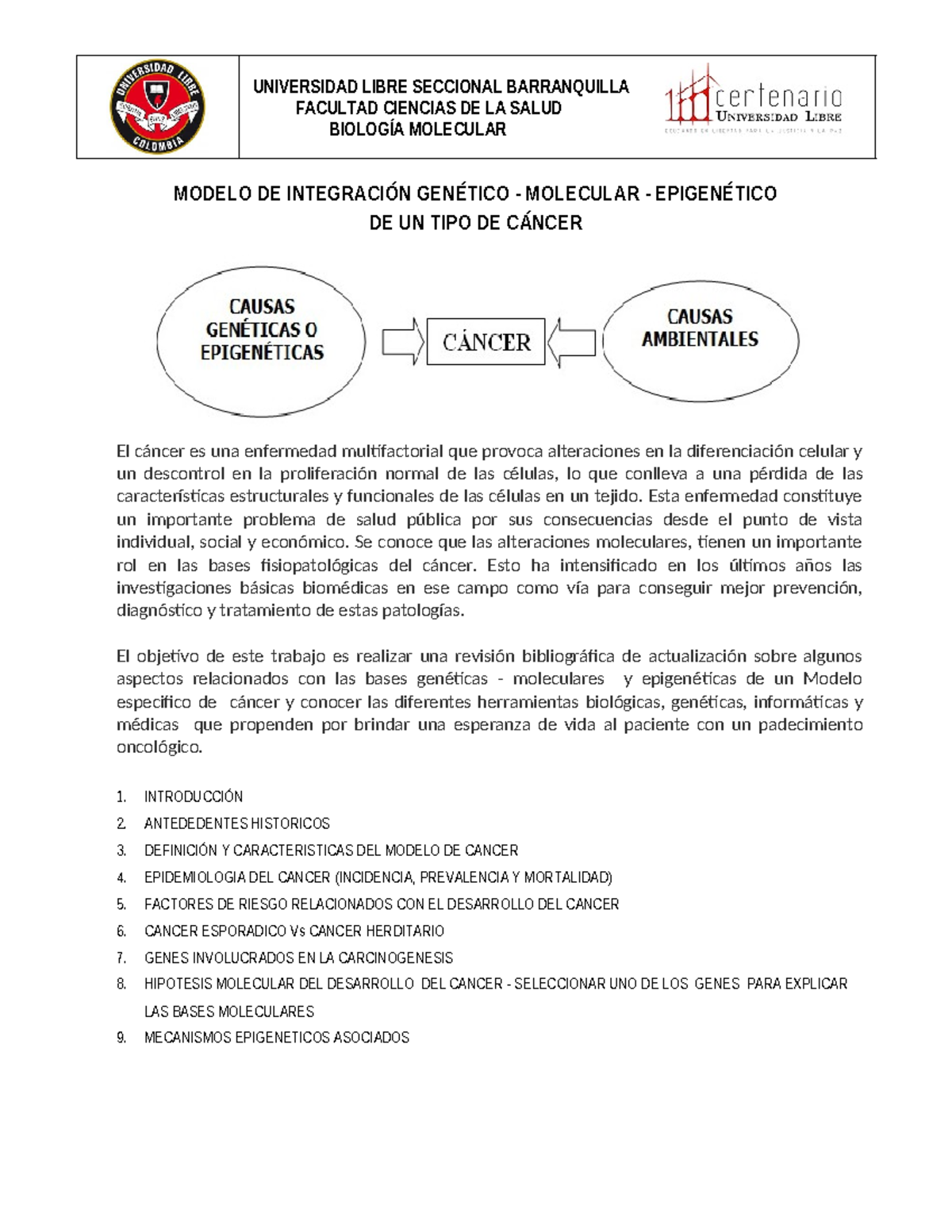 Modelo Genetico DE UN TIPO DE Cancer - UNIVERSIDAD LIBRE SECCIONAL ...