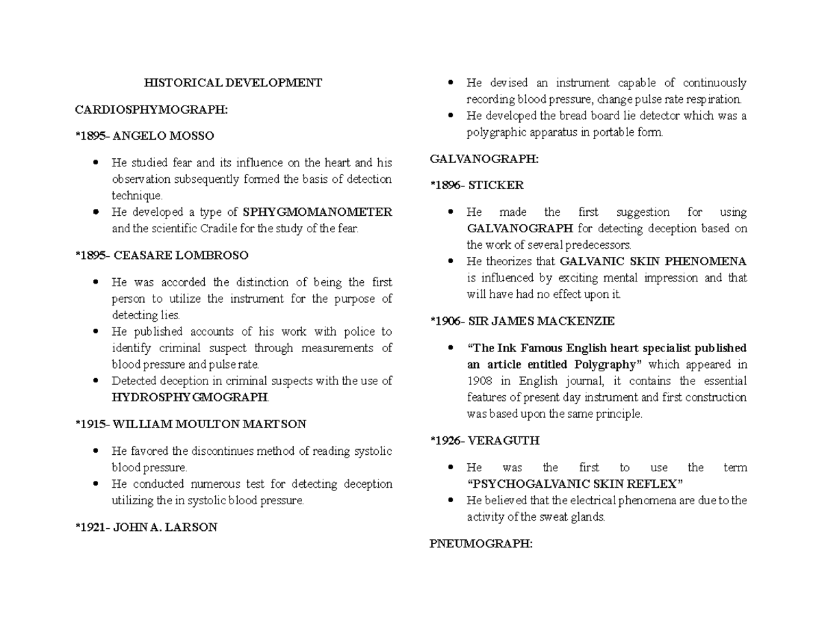 Napolcom reviewer - HISTORICAL DEVELOPMENT CARDIOSPHYMOGRAPH: *1895 ...