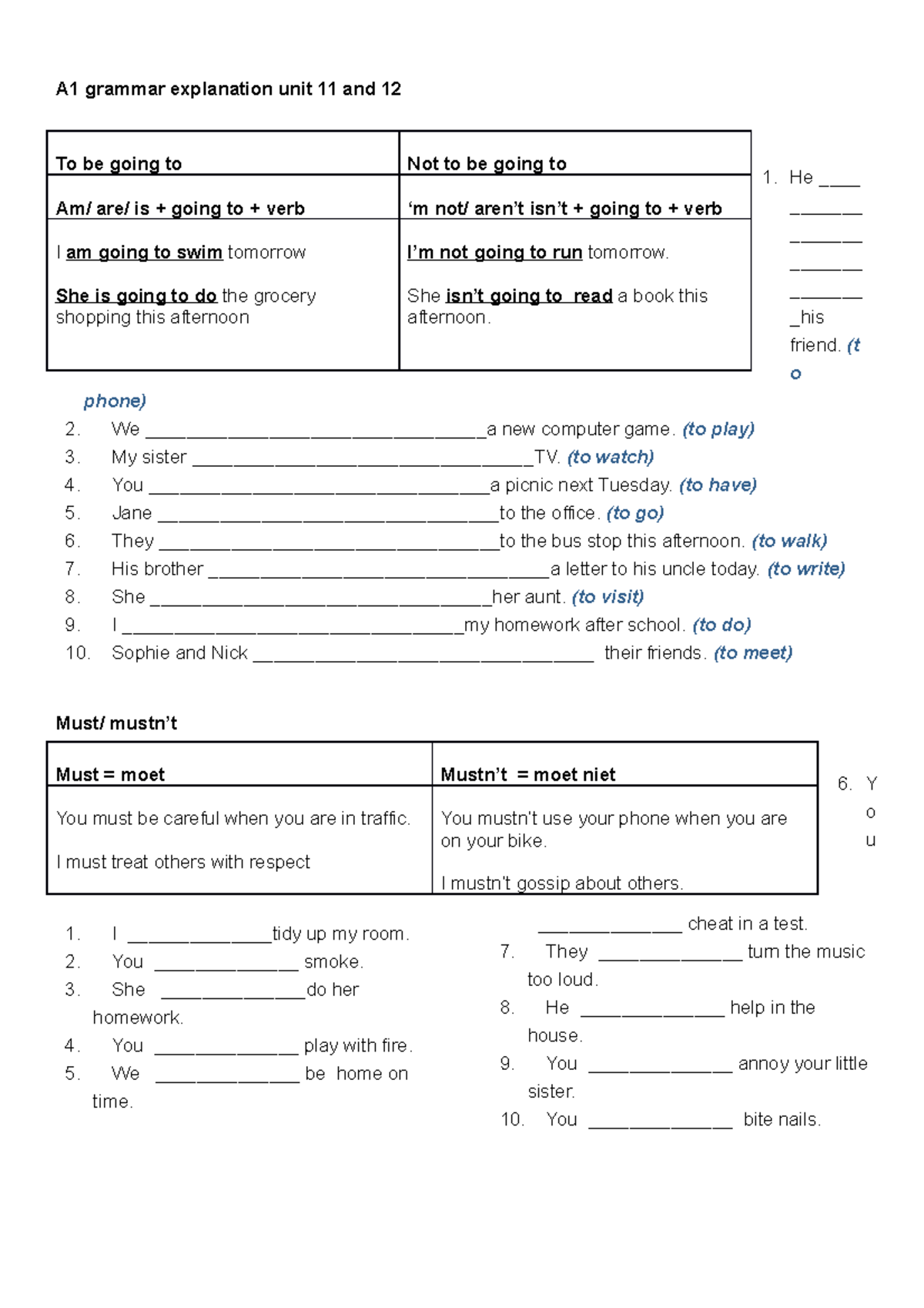 A1 grammar explanation unit 11 and 12 - He ...