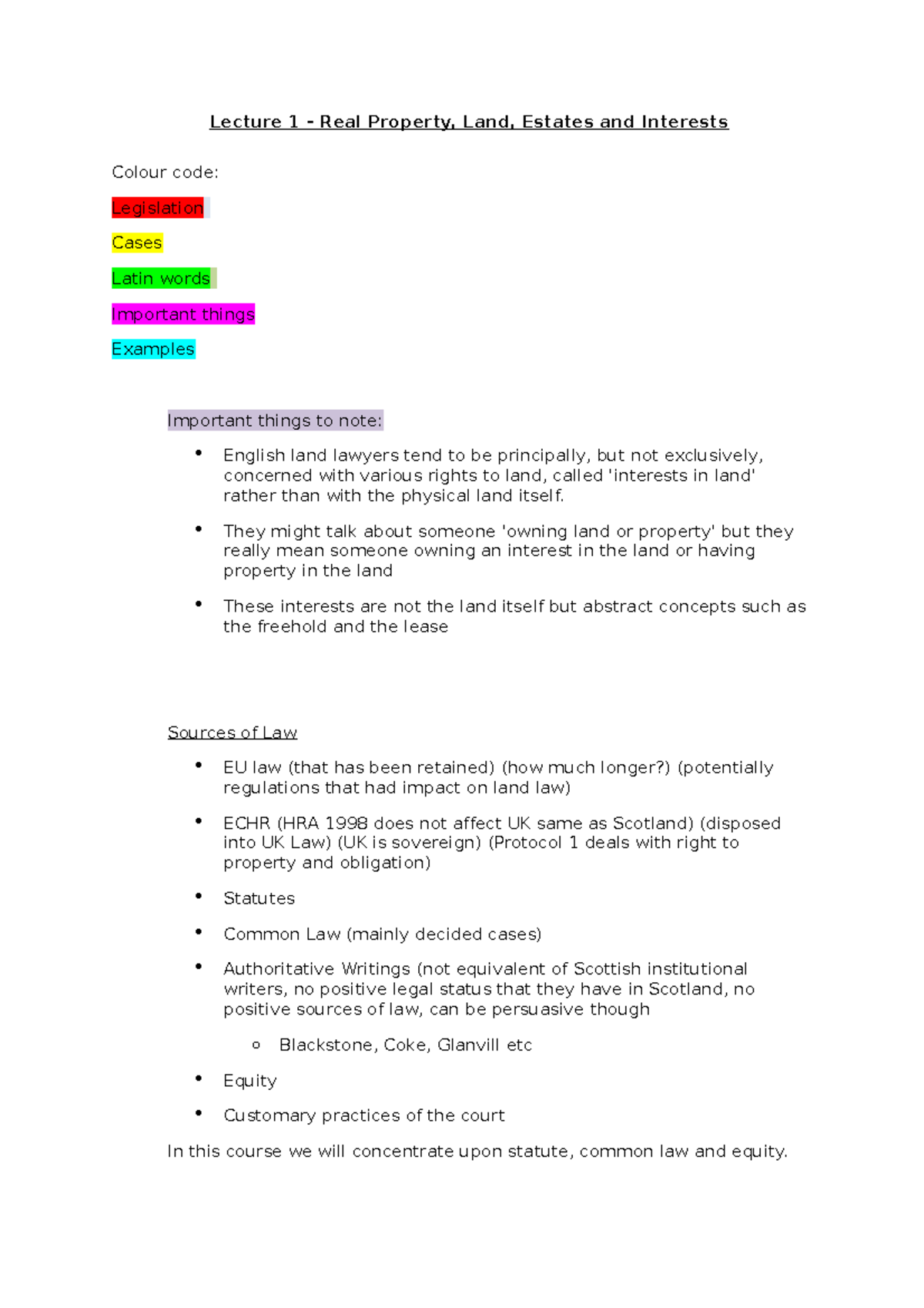EPL Lecture 1-4 - Lecture 1 - Real Property, Land, Estates and ...