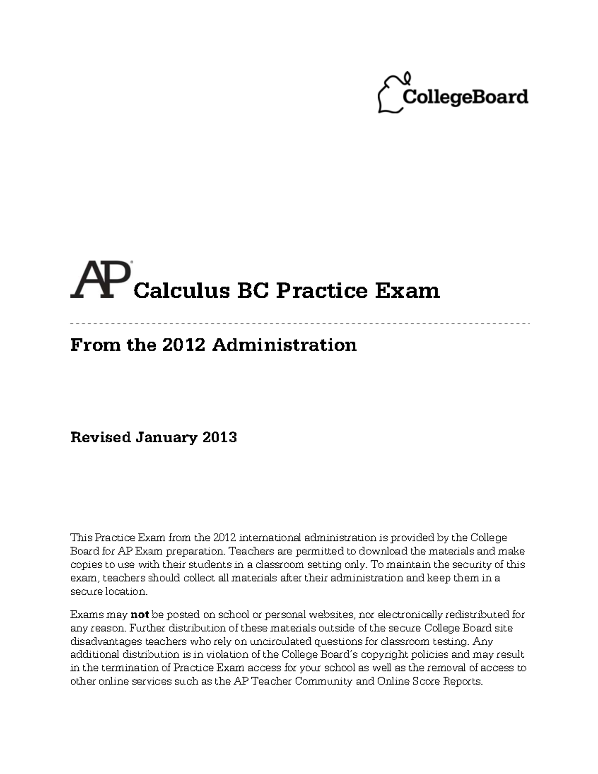 2012 AP Calc. BC 2 Kopyala - Calculus BC Practice Exam From the 2012 ...