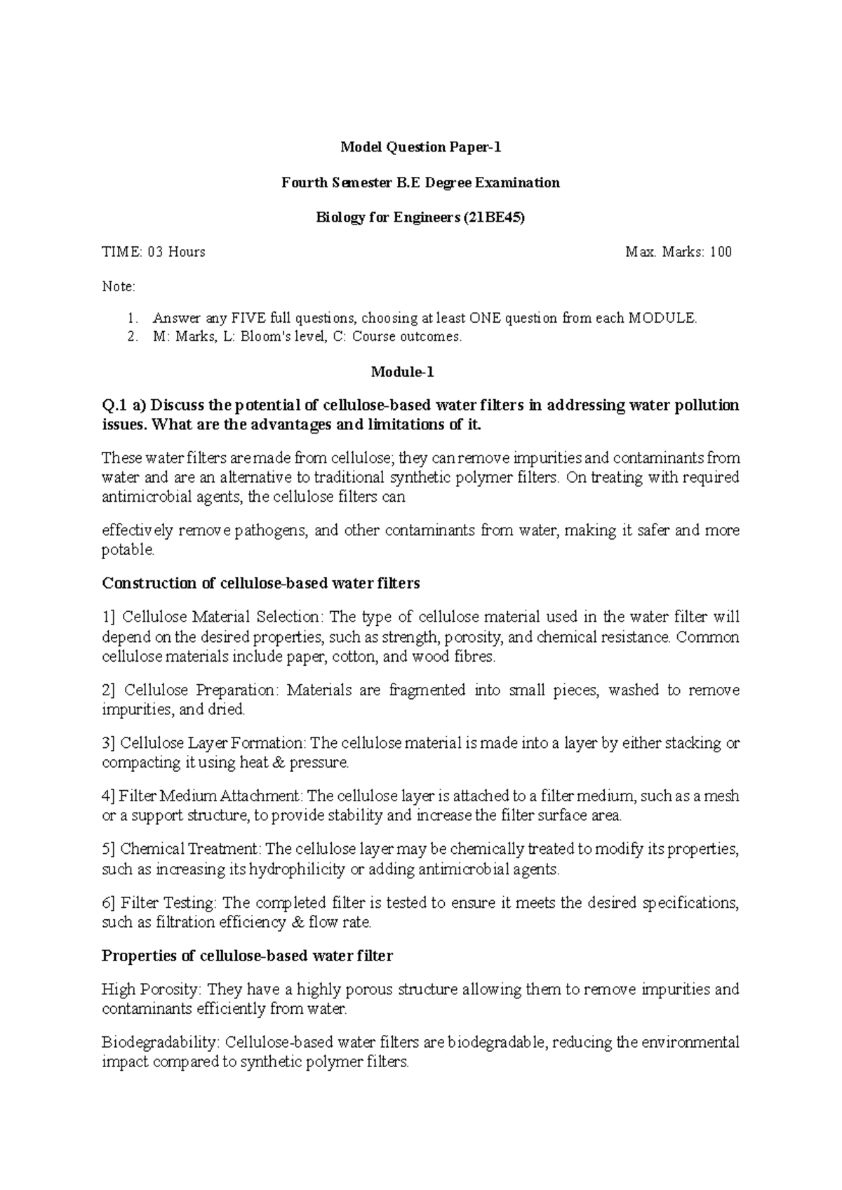 Biology Model QP - Model Question Paper- Fourth Semester B Degree ...