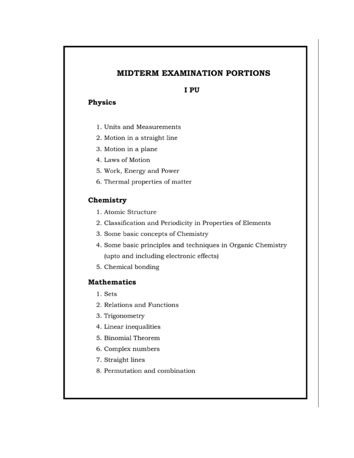Rvpus - FFFF - MIDTERM EXAMINATION PORTIONS I PU Physics 1. Units and Measurements 2. Motion in ...