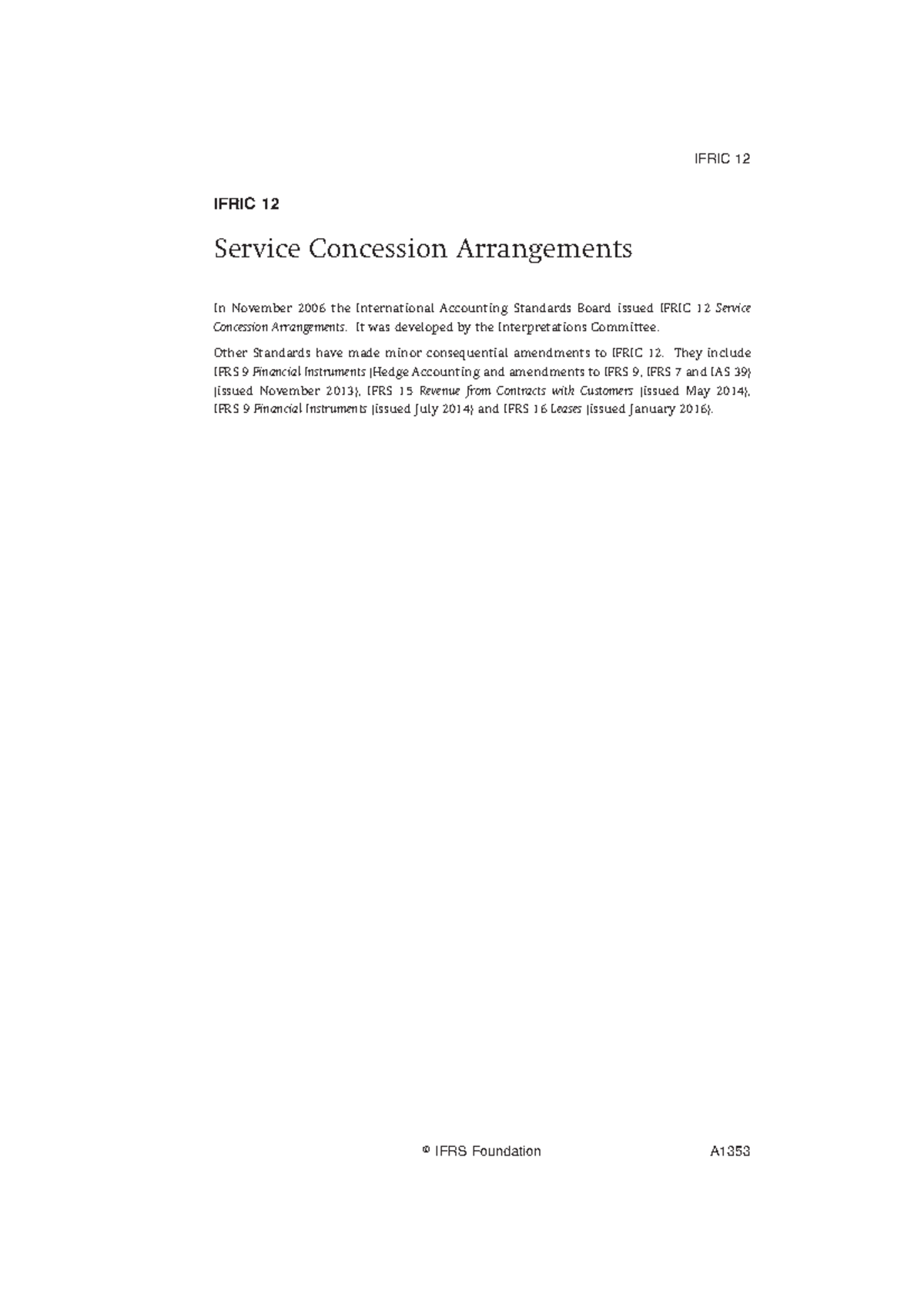 Ifric 12 - None - IFRIC 12 Service Concession Arrangements In November ...