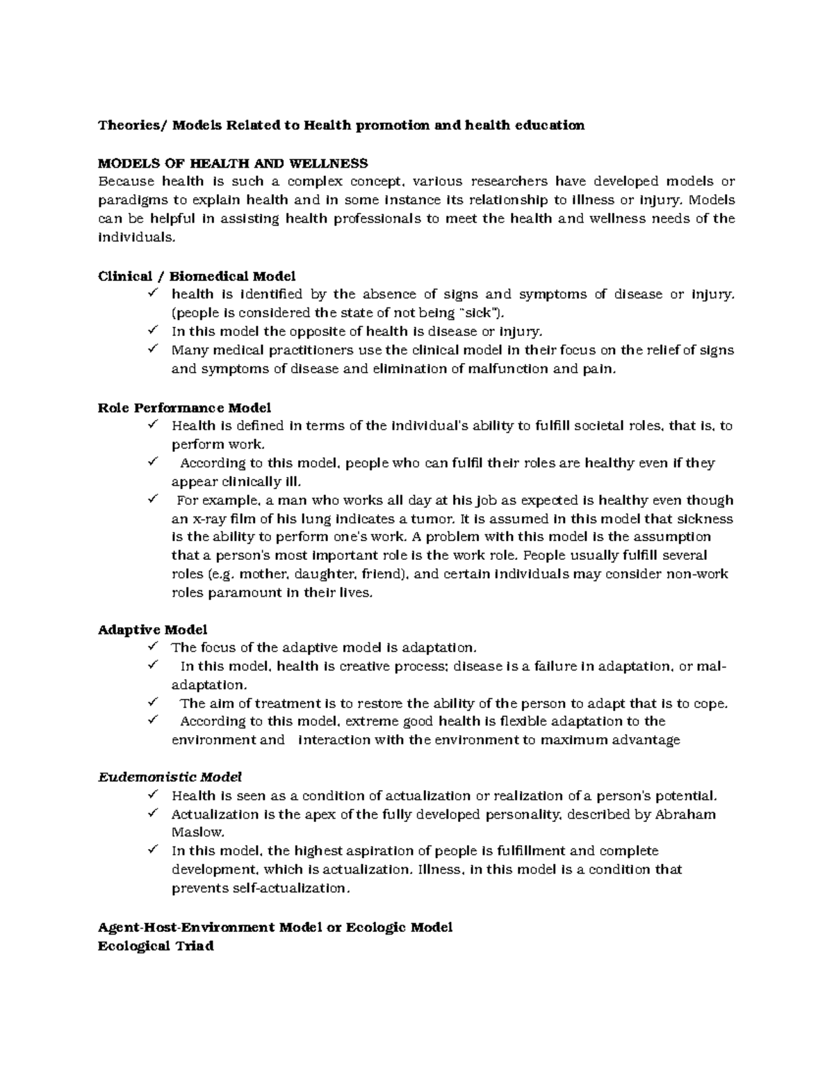Theories- Model-OF Health - Theories/ Models Related to Health ...