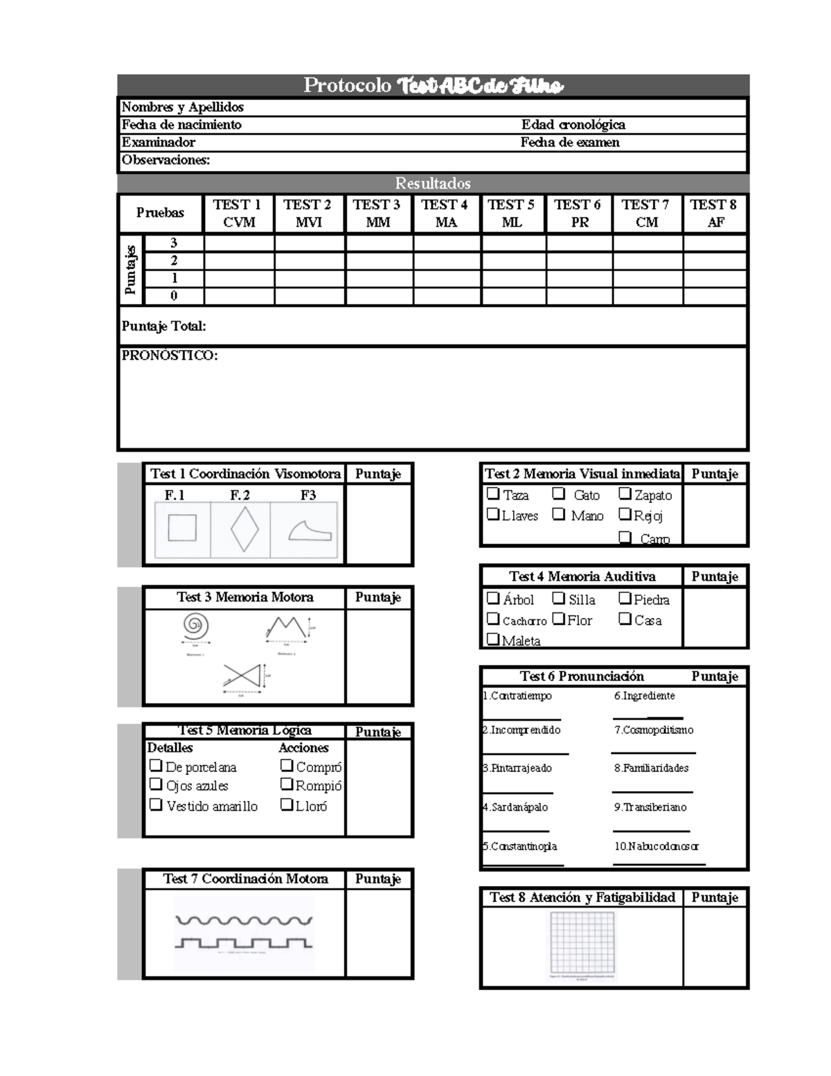 0. Formatos Calificación evaluación del Test ABC de Filho - Nombres y ...
