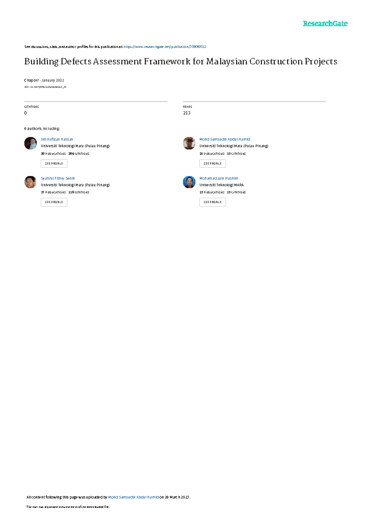 Building Defects Assessment Framework For Malaysian Construction Projects See Discussions