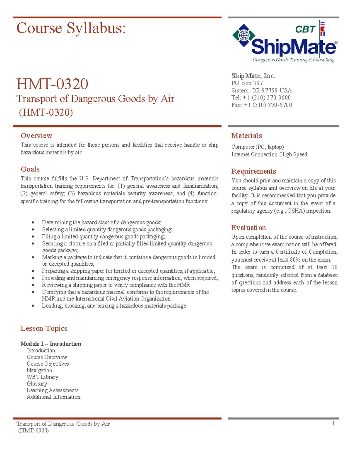 548F897S - business - Transport of Dangerous Goods by Air 1 Course ...