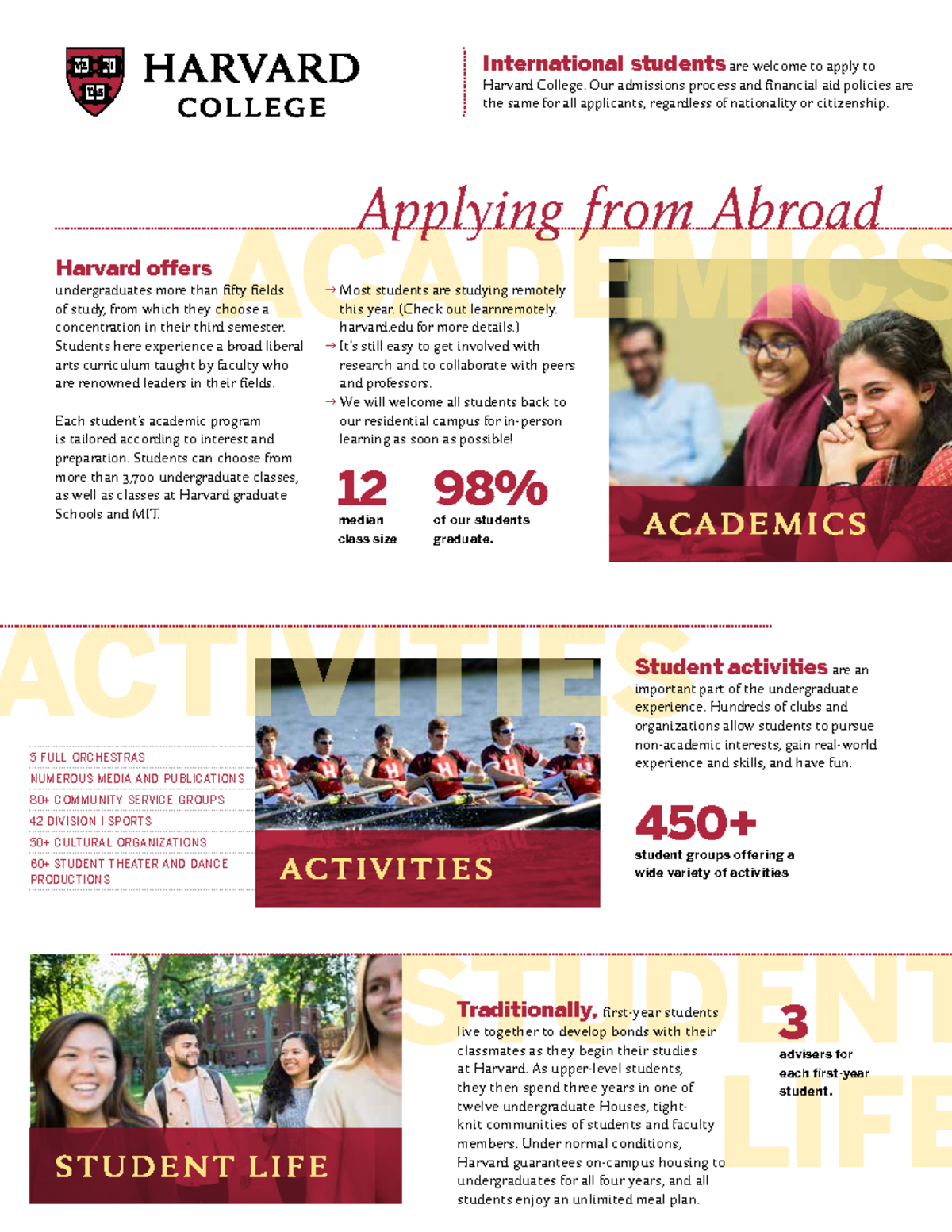 International Harvard Brochure - STUDENT LIFE ACADEMICS Traditionally ...