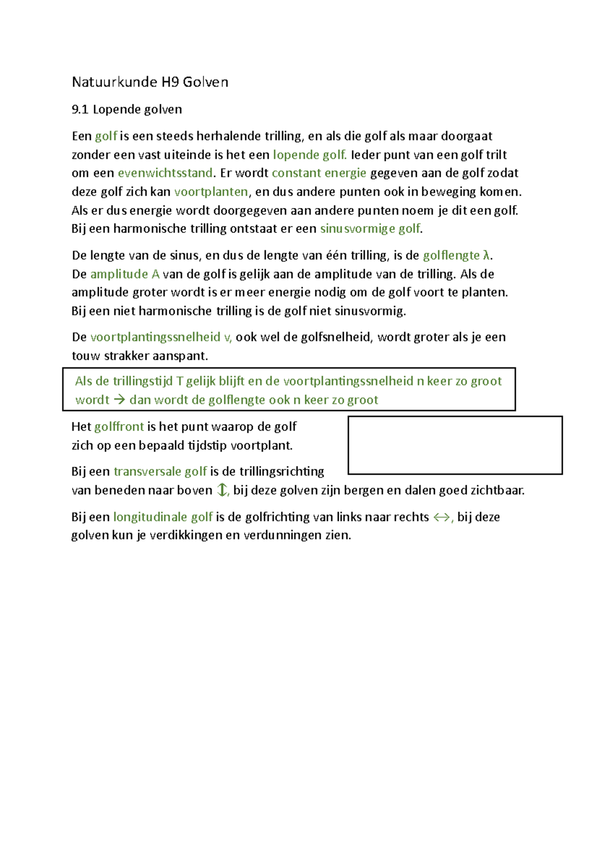 Natuurkunde H9 Golven - Samenvatting H9 - Natuurkunde H9 Golven 9 ...