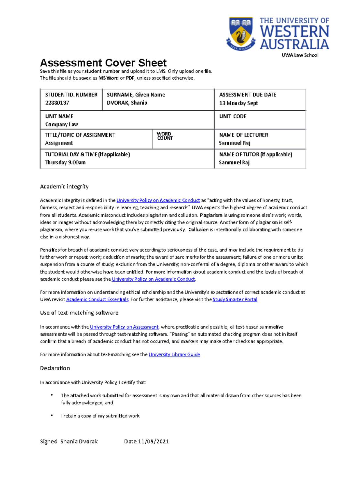 Assessment Cover Page and Answer Template - Assessment Cover Sheet Save ...