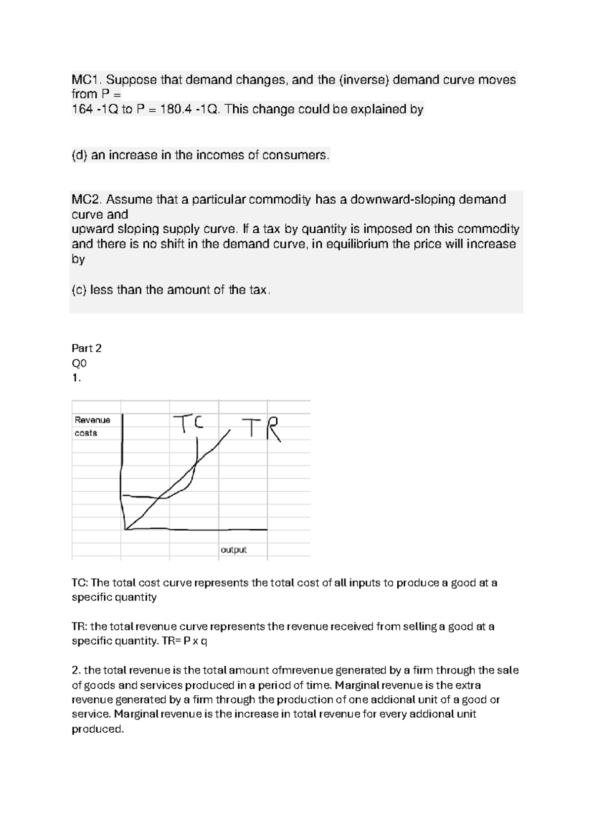 Eco exe 5 - tut exe 5 for econ130 - MC1. Suppose that demand changes ...