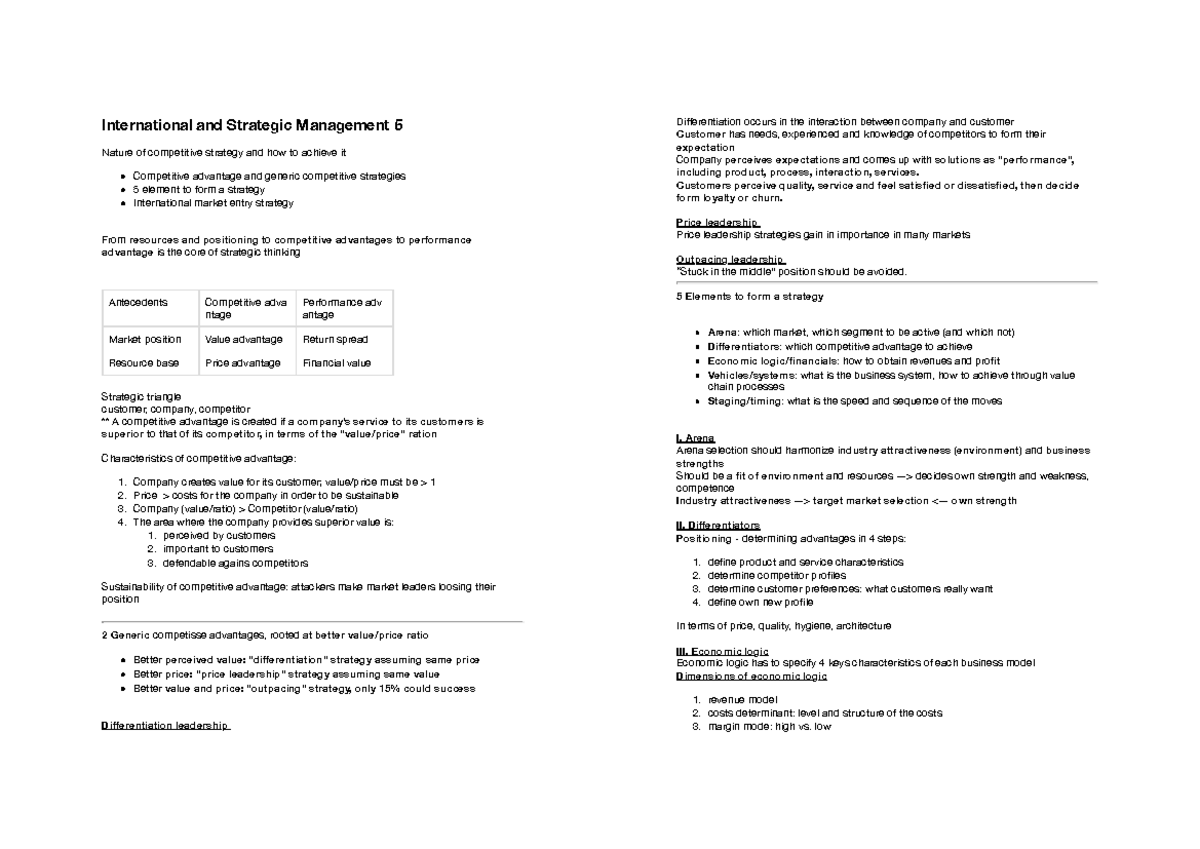 International & Strategic Management Lecture 5 Notes - International ...