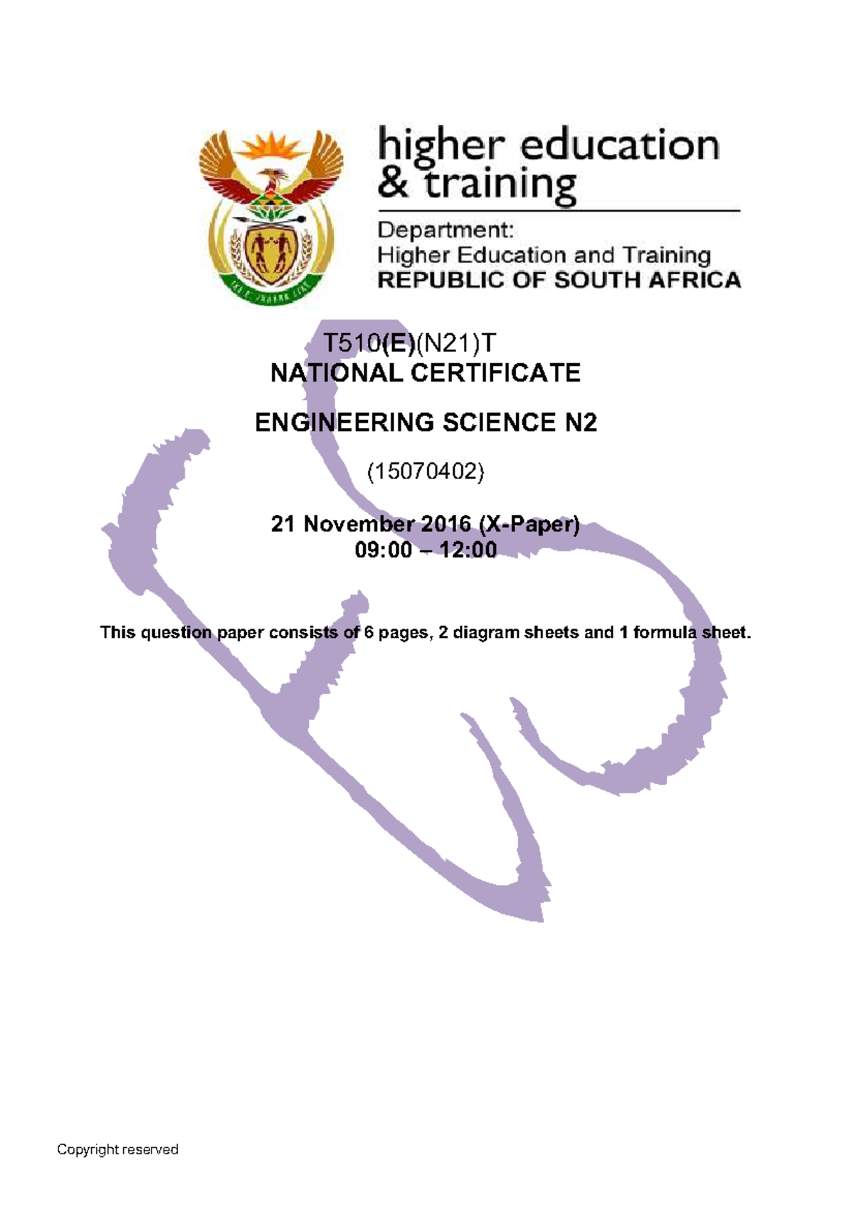 N2 Engineering Science November 2016 - Copyright reserved T510(E)(N21)T ...