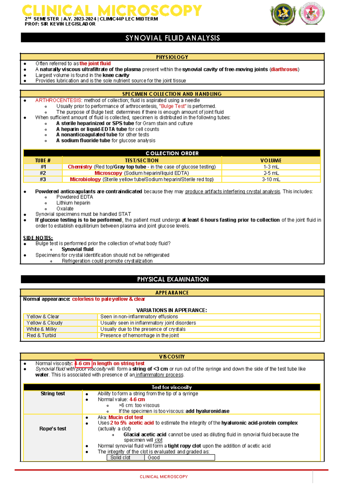 6 Clinmic synovial and seroud fluid analysis - CLINICAL MICROSCOPY ...