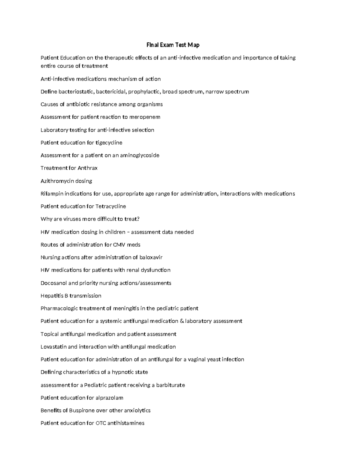 Final Exam Test Map - TEST MAP PHARM - Final Exam Test Map Patient ...