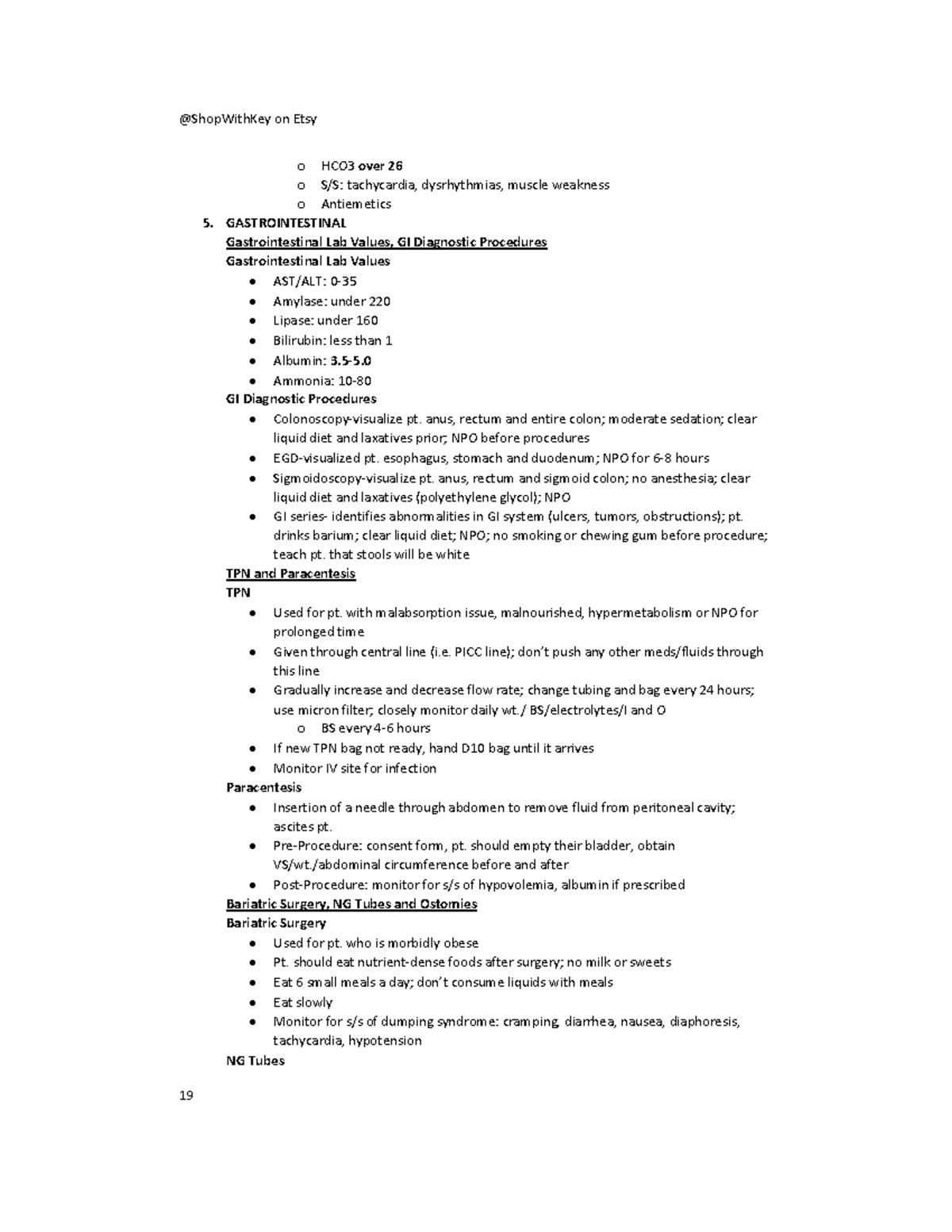 Gastrointestinal - GI NOTES - o HCO3 over 26 o S/S: tachycardia ...