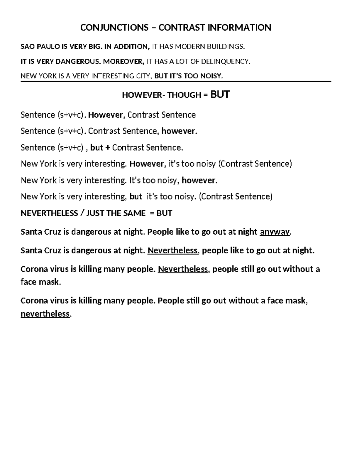 Conjunctions=-Contrast - CONJUNCTIONS – CONTRAST INFORMATION SAO PAULO ...