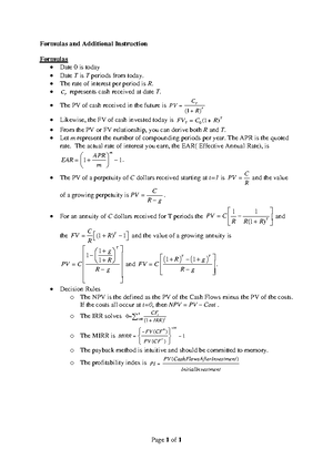 FINA 201 Formula Sheet - Key Financial Formulas and Concepts - Page 6 ...