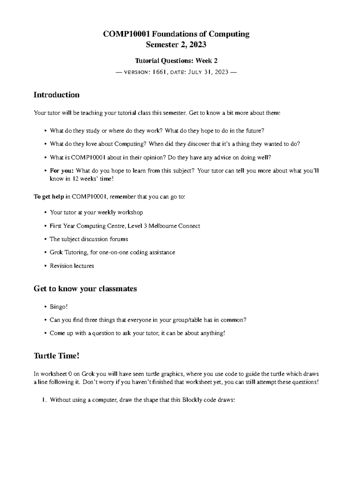 Tute paper-week2 - COMP10001 Foundations of Computing Semester 2, 2023 Tutorial Questions: Week ...