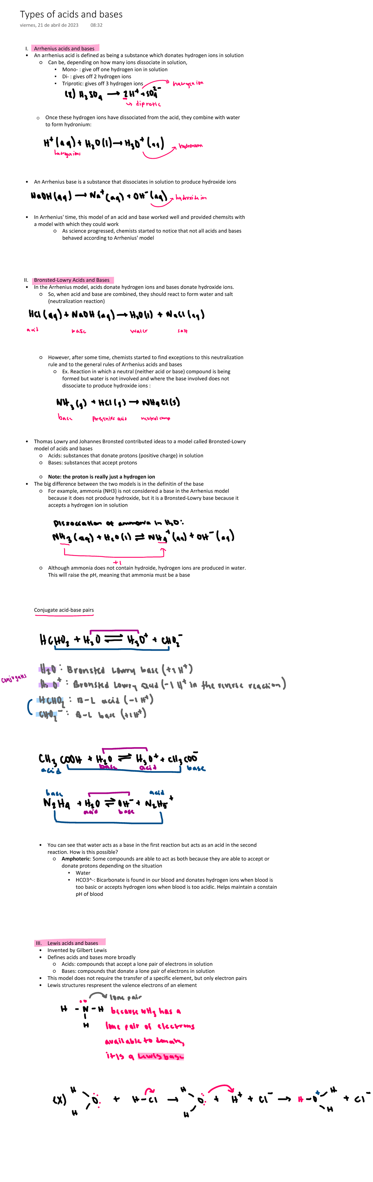 Types of acids and bases - I. Arrhenius acids and bases An arrhenius ...