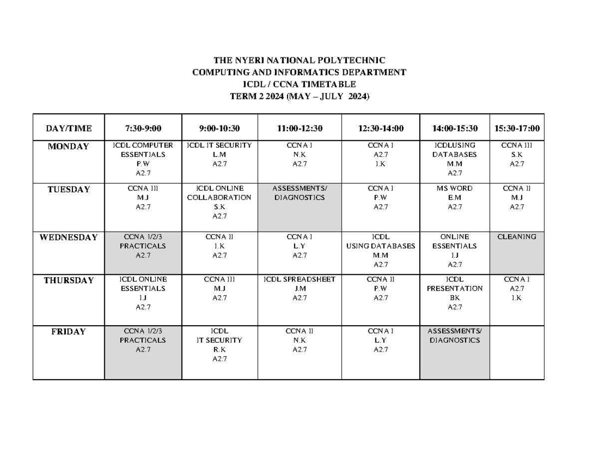 ICDL CCNA ITE HCIA TERM 2 2024 TT - THE NYERI NATIONAL POLYTECHNIC ...