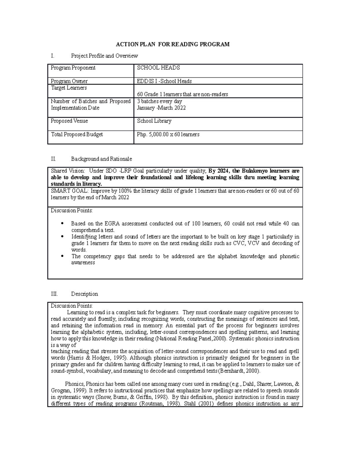 Action plan revised - Eddis 1 - ACTION PLAN FOR READING PROGRAM I ...