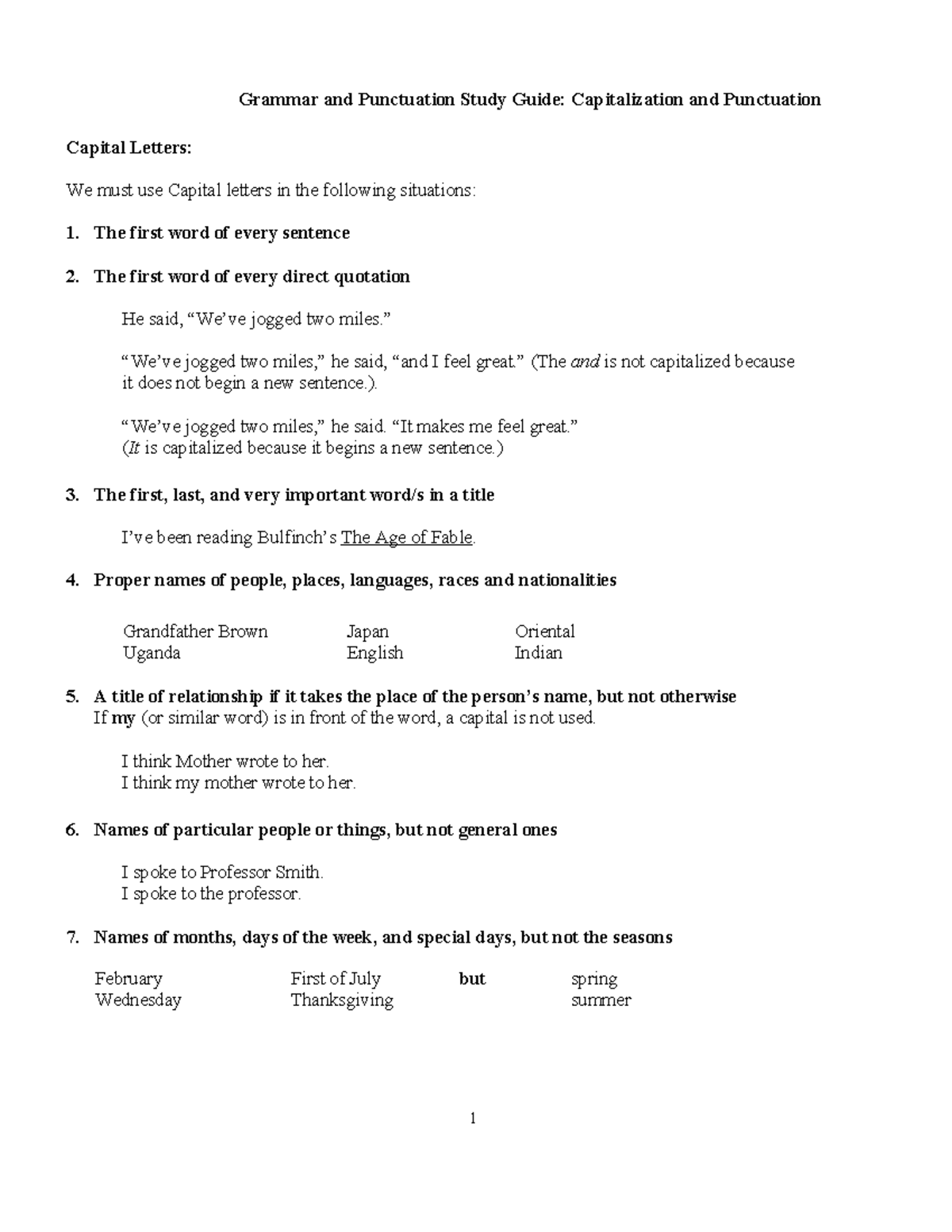 Compostition I - Hw Punctuation - Capital Letters: Grammar and ...