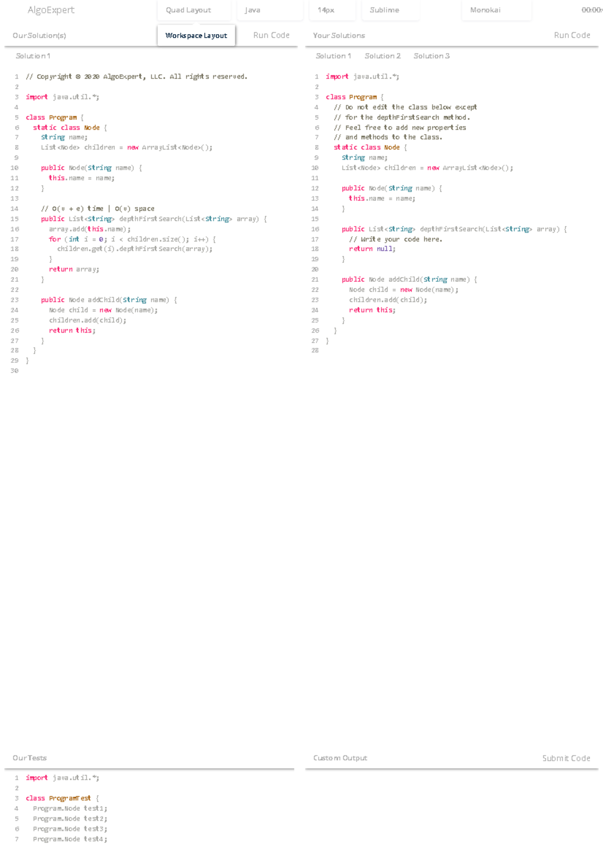homework homewor - AlgoExpert Quad Layout Java 14px Sublime Monokai 00: ...