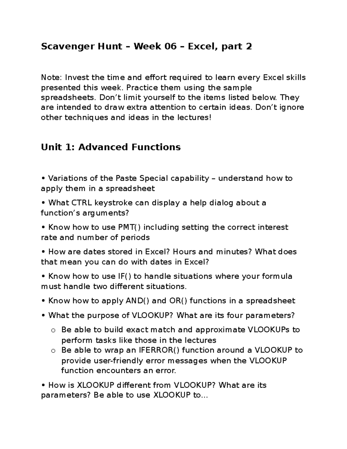 Scavenger Hunt – Week 06 – Excel, part 2 - Scavenger Hunt – Week 06 ...