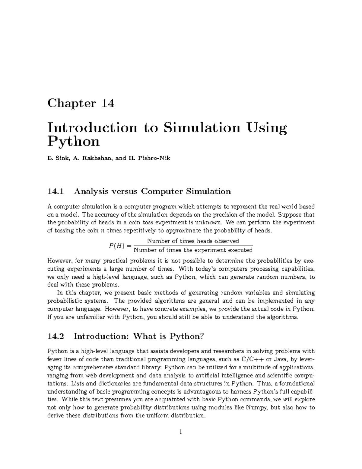 Chapter 14 - Chapter 14 Introduction to Simulation Using Python E. Sink ...