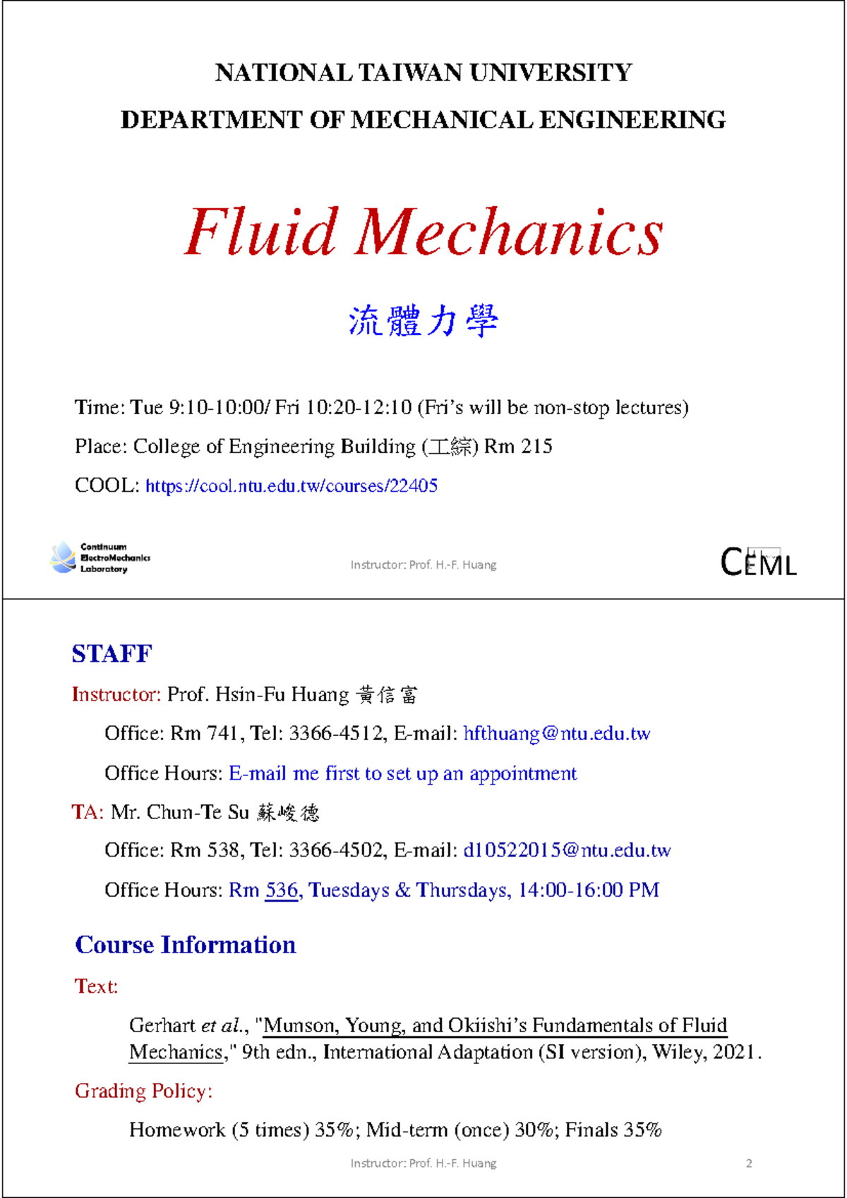 0 Fluid Mech Intro HO - NATIONAL TAIWAN UNIVERSITY DEPARTMENT OF ...