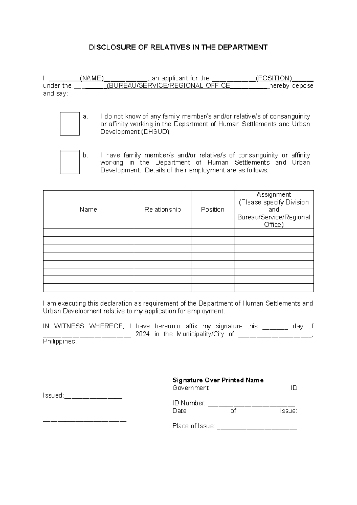 Applicant's Disclosure of Relatives Form - DISCLOSURE OF RELATIVES IN ...