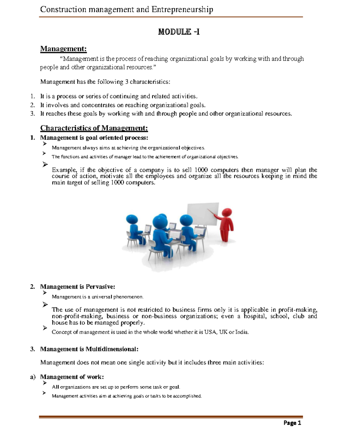 CM Module 1 - .... - MODULE -I Management: “Management is the process ...