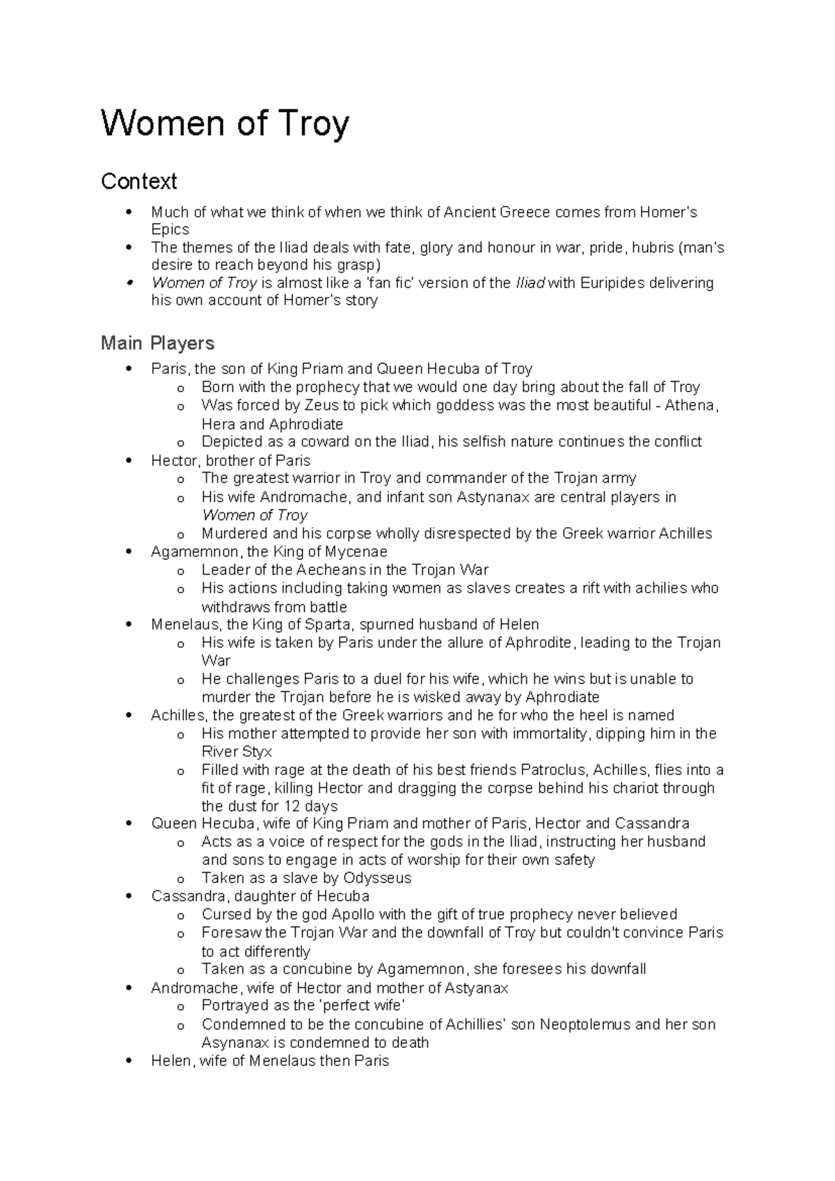 Women of troy context notes - Women of Troy Context Much of what we ...