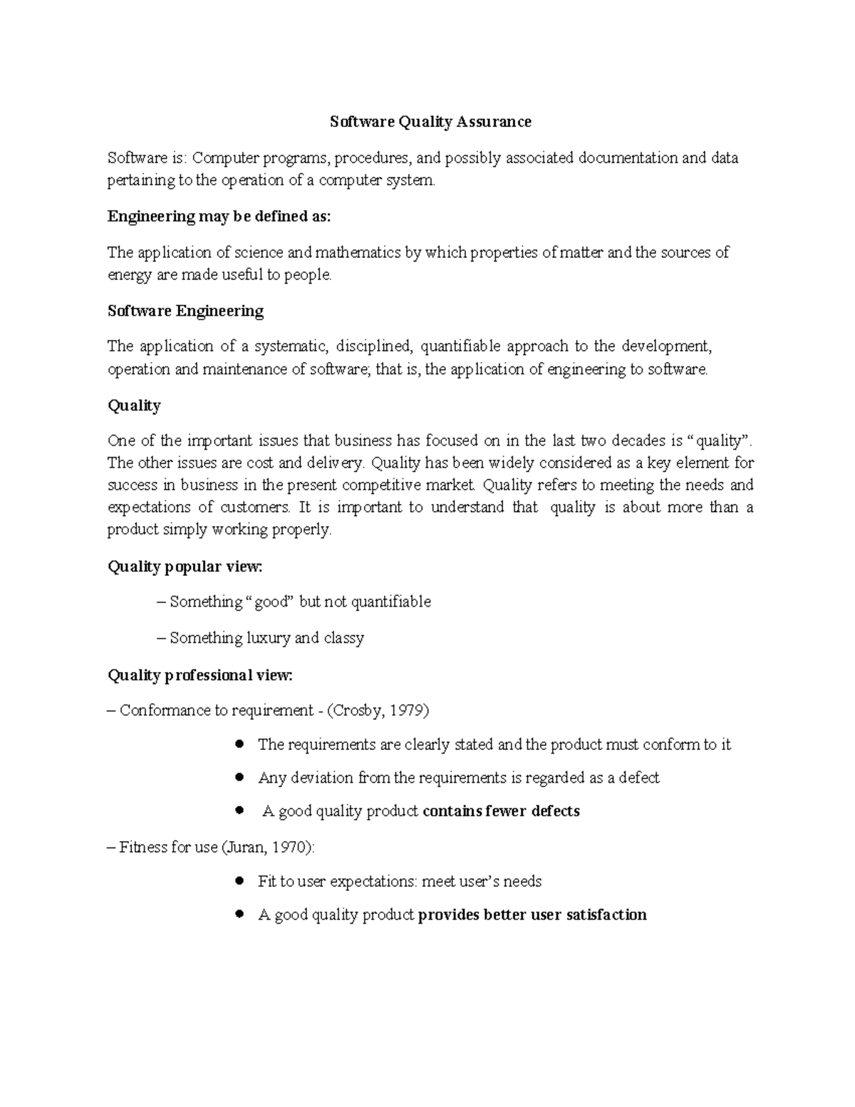 SQA Material - Software Quality Assurance Software is: Computer ...