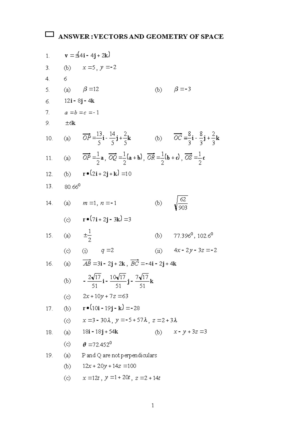 Vectors and Geometry - ANSWER :VECTORS AND GEOMETRY OF SPACE 1. v 4 i 4 ...