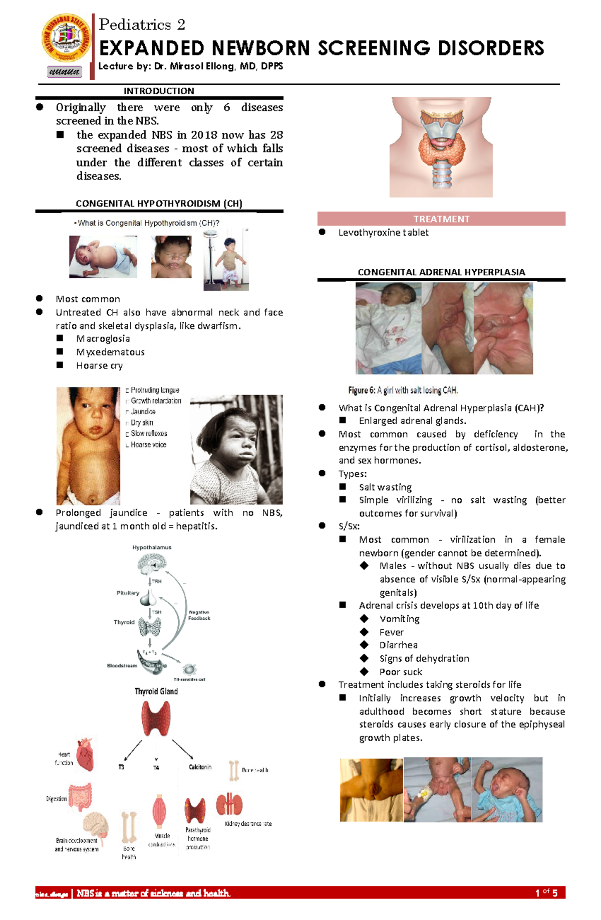 Pedia 2 Newborn Screening lecture notes - EXPANDED NEWBORN SCREENING ...