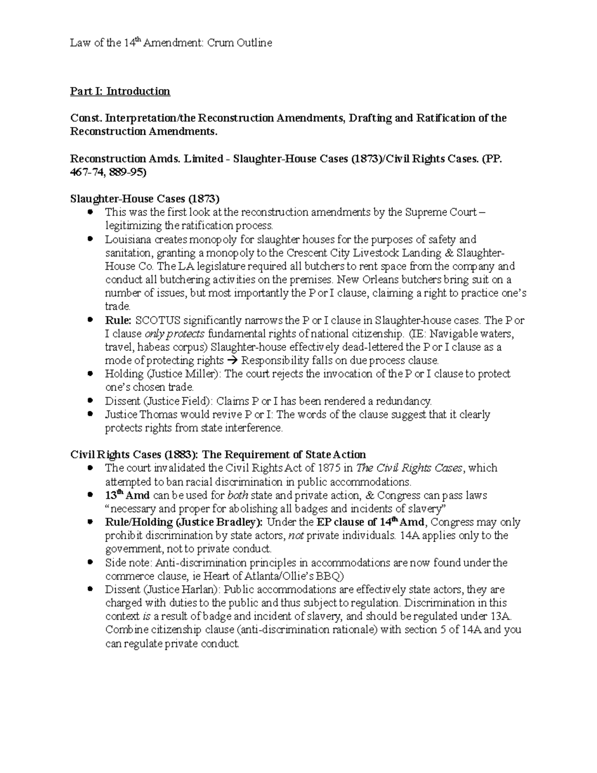 Crum 14th Amendment Fall 2023 - Part I: Introduction Const ...