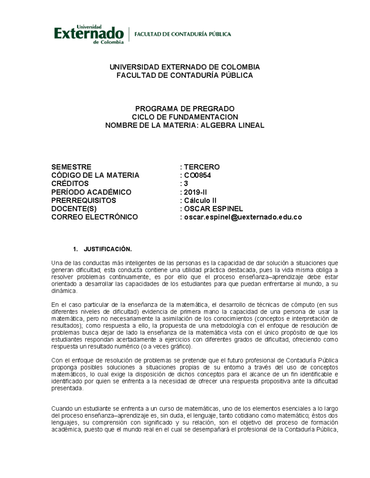 Algebra- Lineal 2019 2 - ... - UNIVERSIDAD EXTERNADO DE COLOMBIA ...