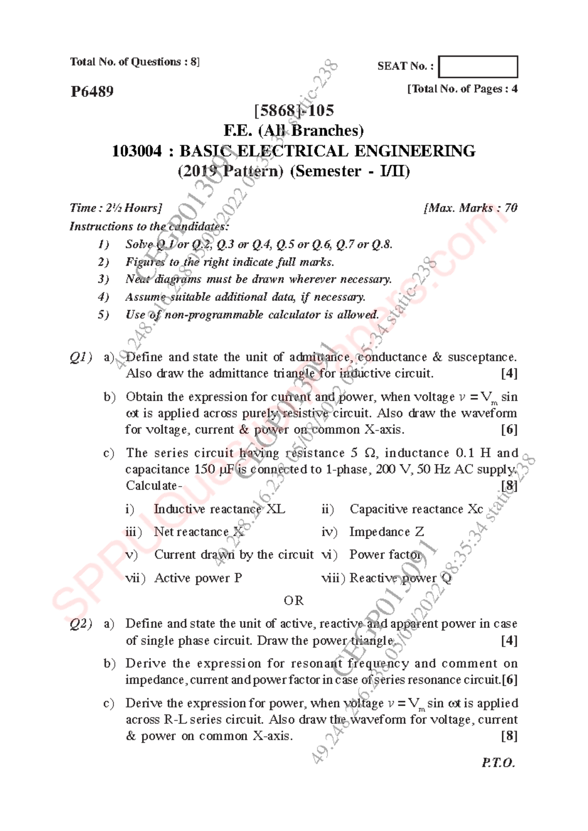 Be first-year-fe-engineering semester-1 2022 may basic-electrical-engineering-pattern-2019 - Studocu
