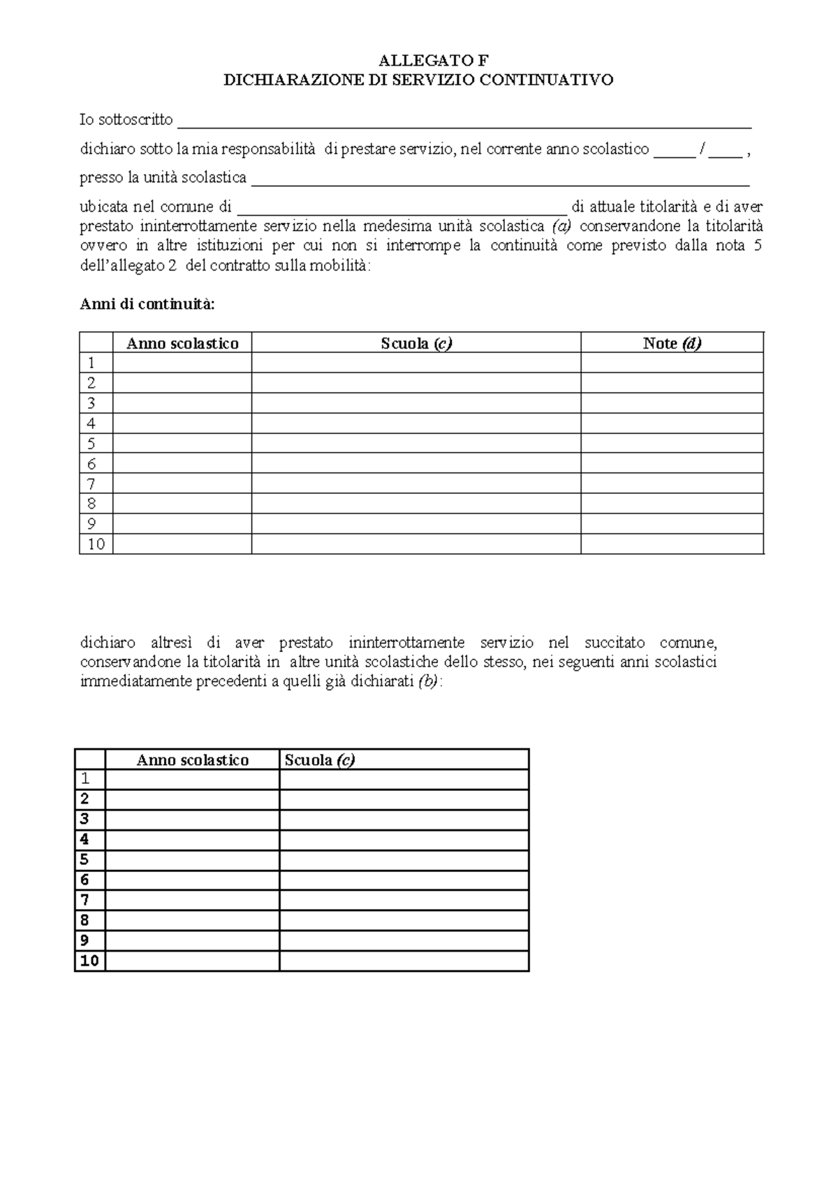 7 Allegato F dichiarazione servizio continuativo - ALLEGATO F ...