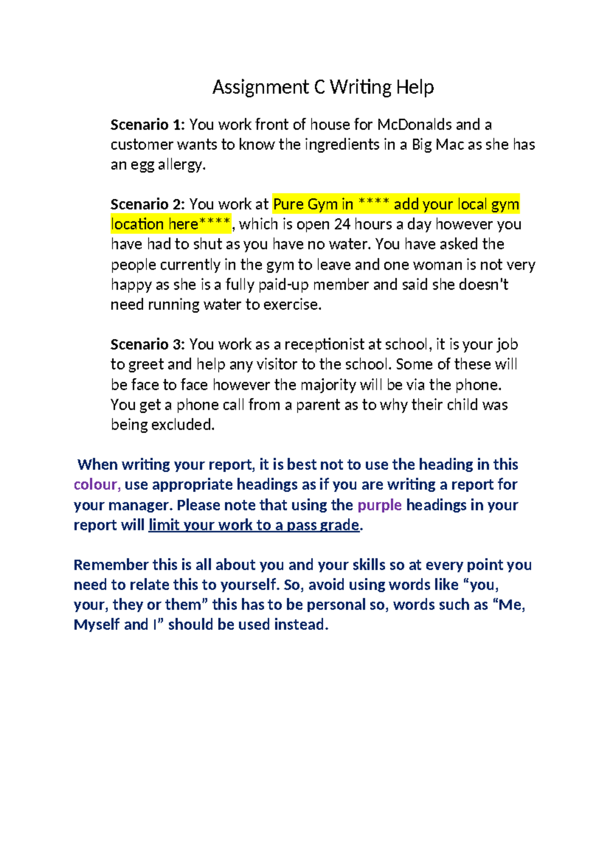 Writing Frame for Aims C - Assignment C Writing Help Scenario 1: You ...