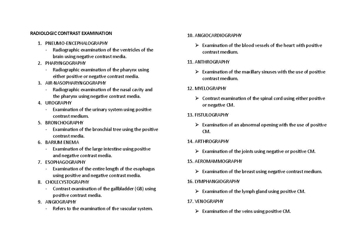 BSRT 3 - Prelim - Radiologic Contrast Examination - RADIOLOGIC CONTRAST ...