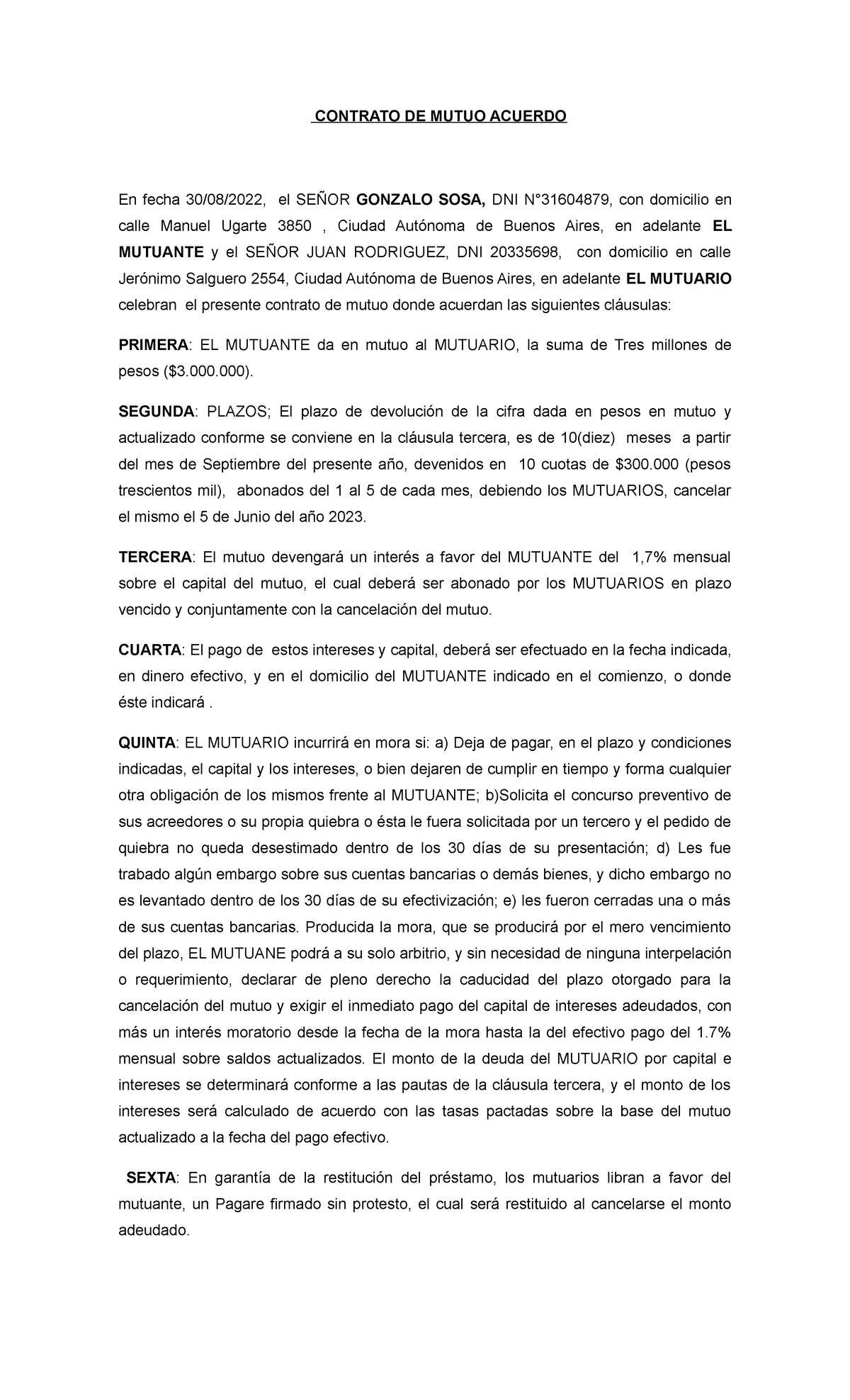 Contrato DE Mutuo Acuerdo dcho daños - CONTRATO DE MUTUO ACUERDO En ...