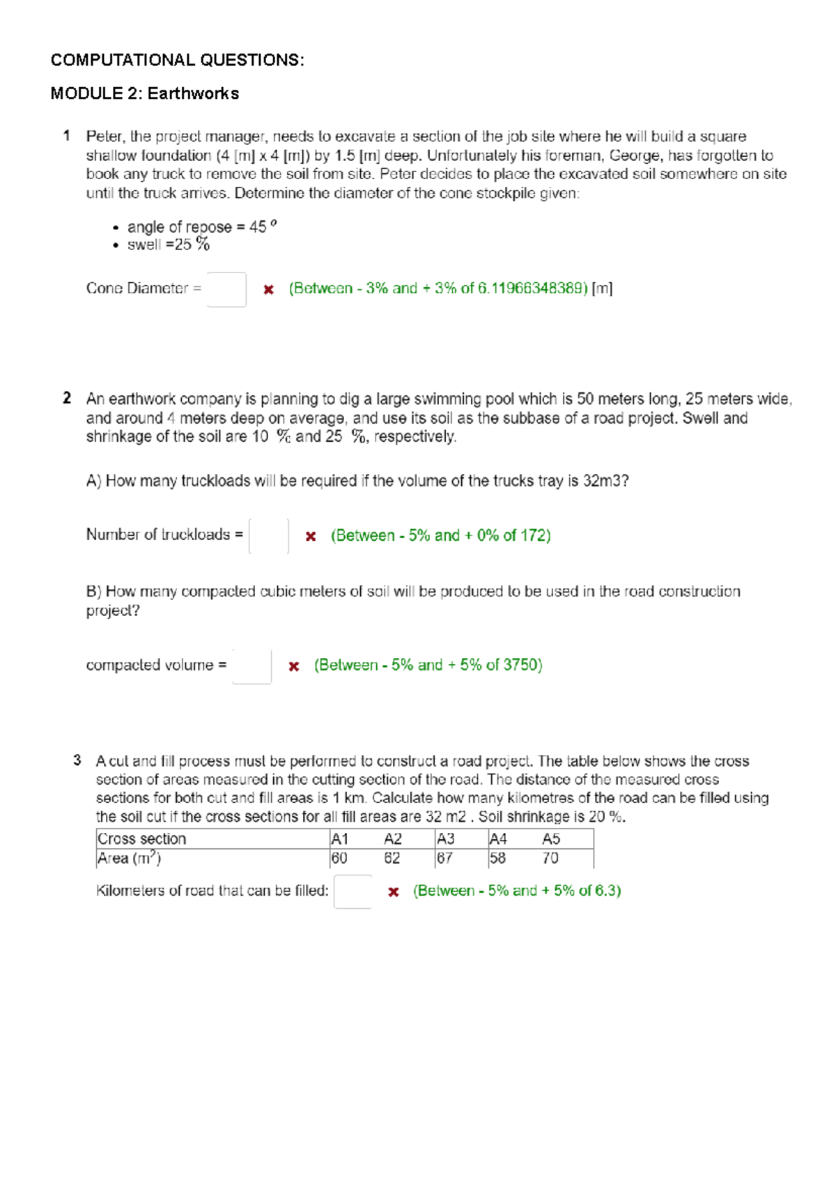Computational Questions - COMPUTATIONAL QUESTIONS: MODULE 2: Earthworks ...