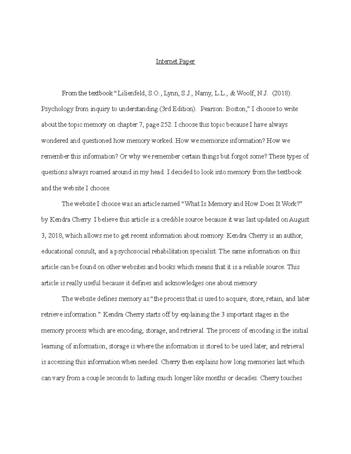 Internet Paper - work - Internet Paper From the textbook “Lilienfeld, S ...