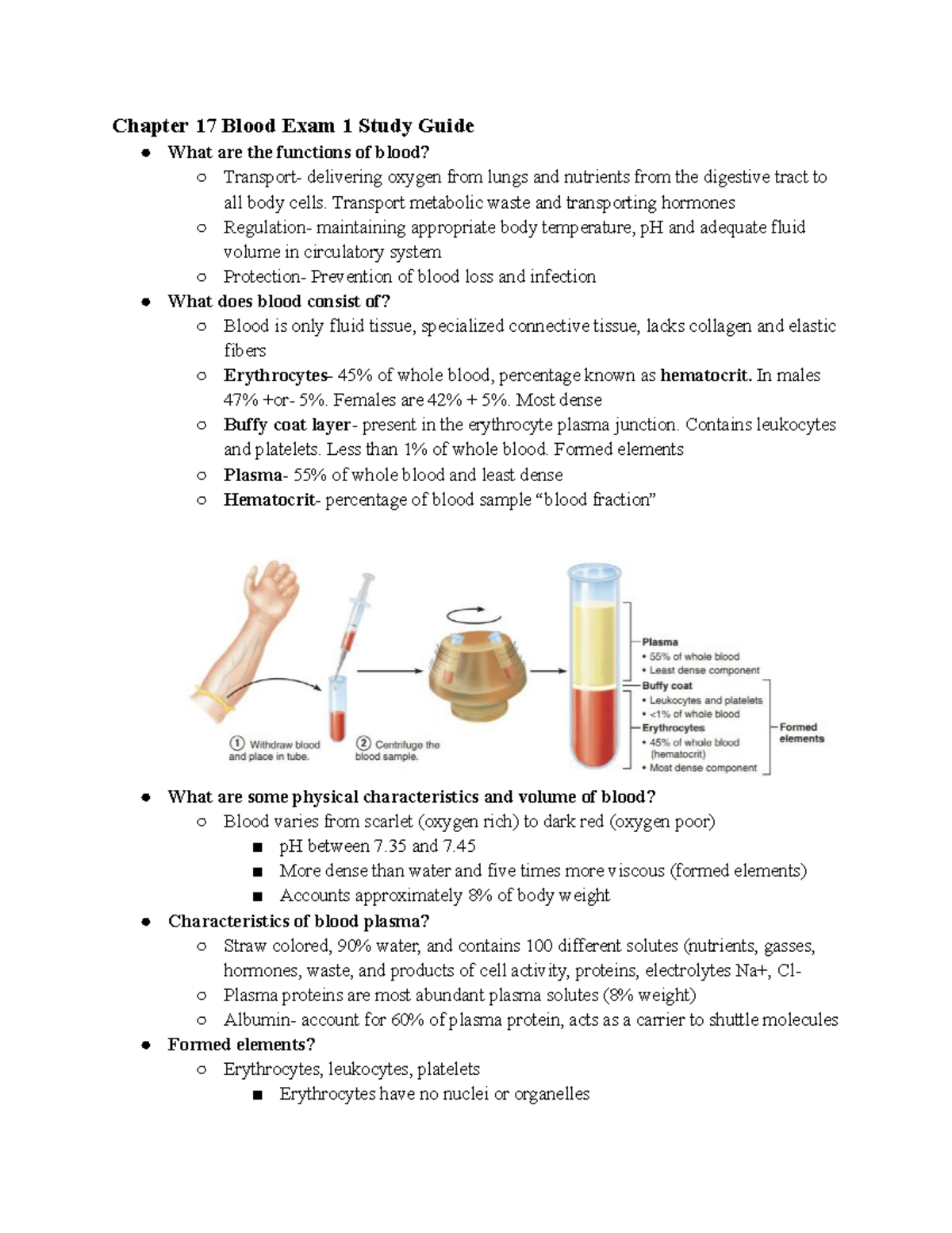 Anatomy 2 Study Guide Exam 1 - Chapter 17 Blood Exam 1 Study Guide What ...